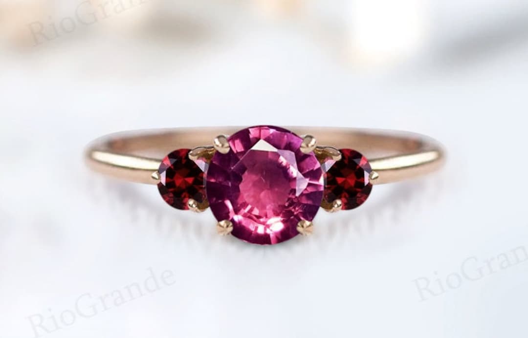 Raspberry Rhodolite Garnet Engagement Ring for Women Multi Gemstone ...