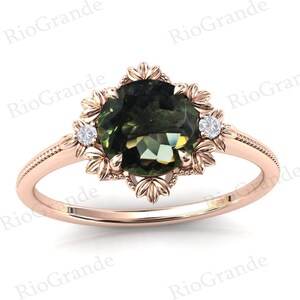 Art Deco Floral Moldavite Engagement Ring Antique Moldavite Wedding ...