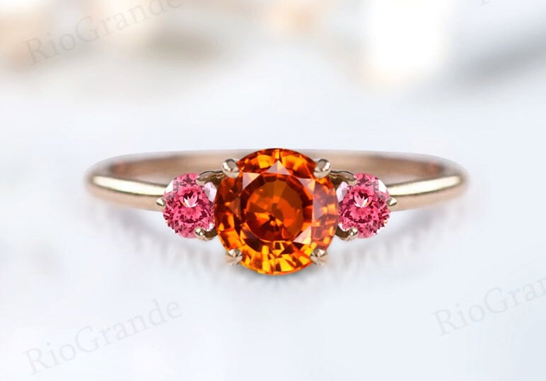 Antique Orange Sapphire Engagement Ring Vintage Multi Gemstone Ring Art ...