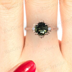Art Deco Floral Moldavite Engagement Ring Antique Moldavite Wedding ...