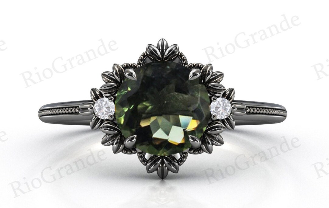 Art Deco Floral Moldavite Engagement Ring Antique Moldavite Wedding ...