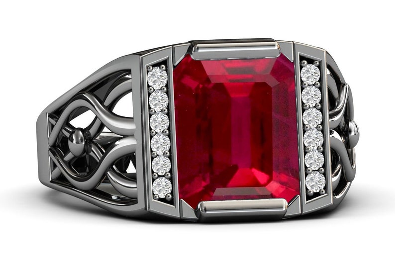 Vintage Emerald Cut Ruby Engagement Ring for Men Red Gemstone - Etsy