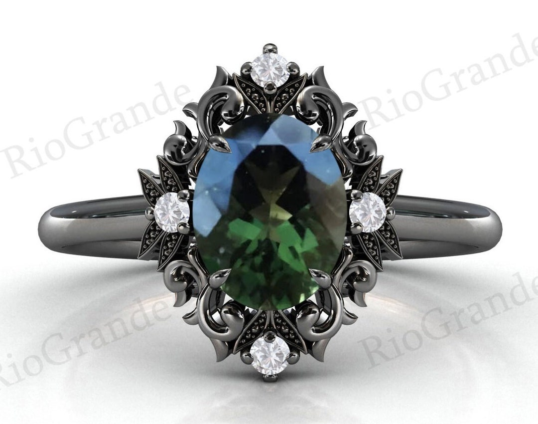 Moldavite Engagement Ring for Women Art Deco Moldavite Wedding Ring 925 ...