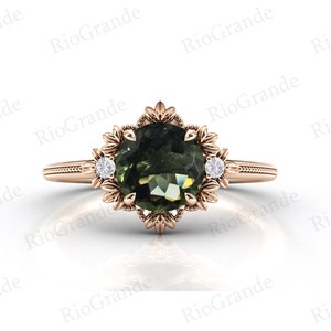 Art Deco Floral Moldavite Engagement Ring Antique Moldavite Wedding ...