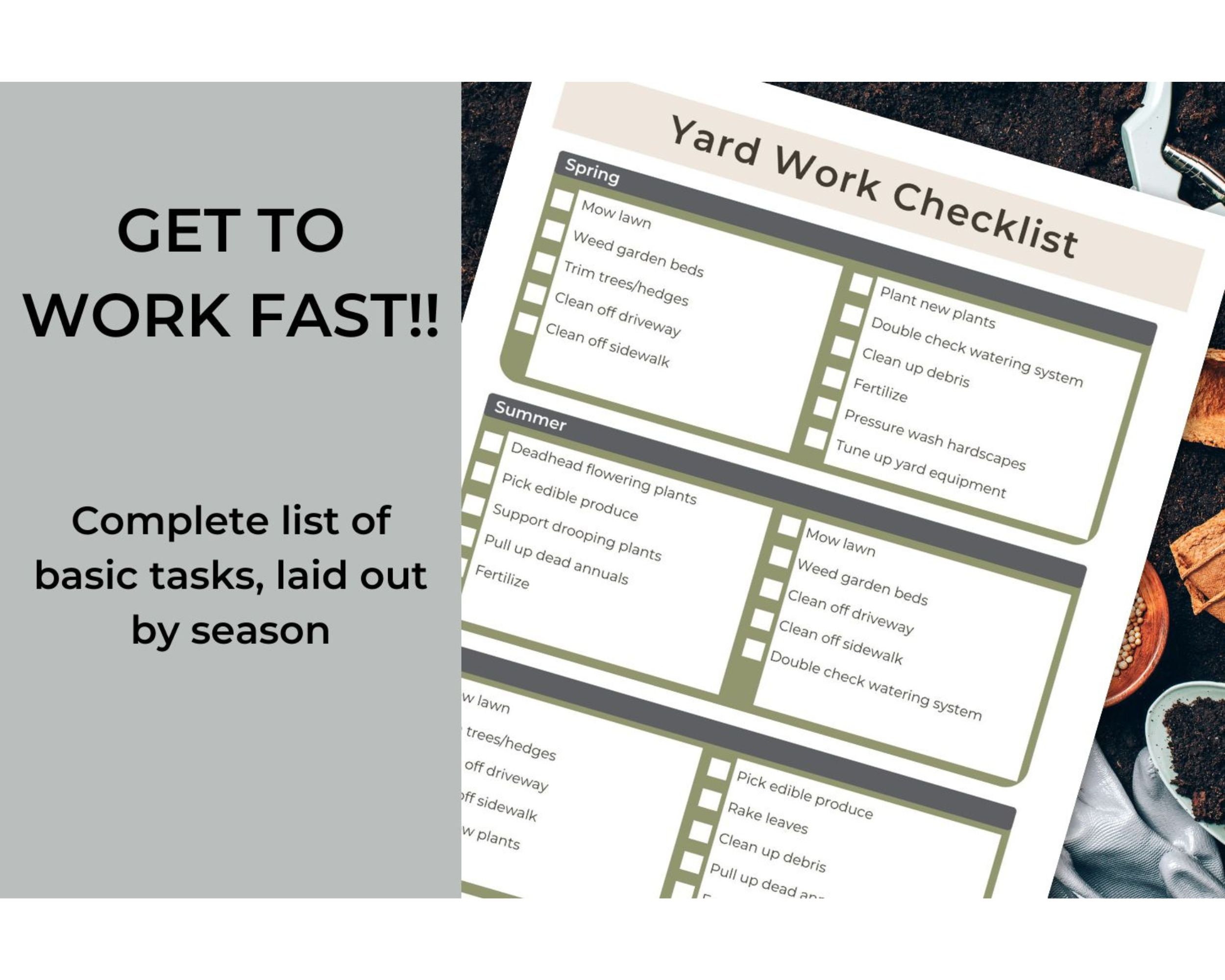 Yard Work Checklist With Room to Add Your Own Yard Chores, Add to Any ...