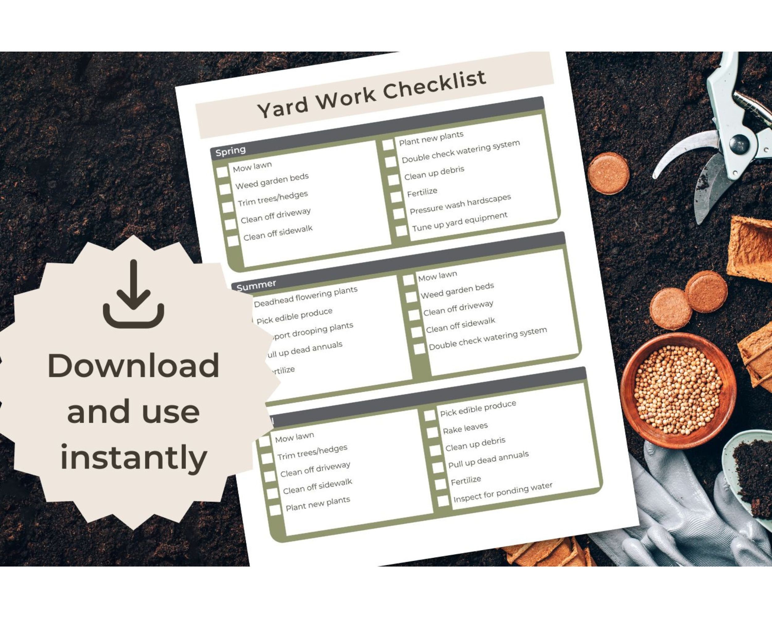 Yard Work Checklist With Room to Add Your Own Yard Chores, Add to Any ...