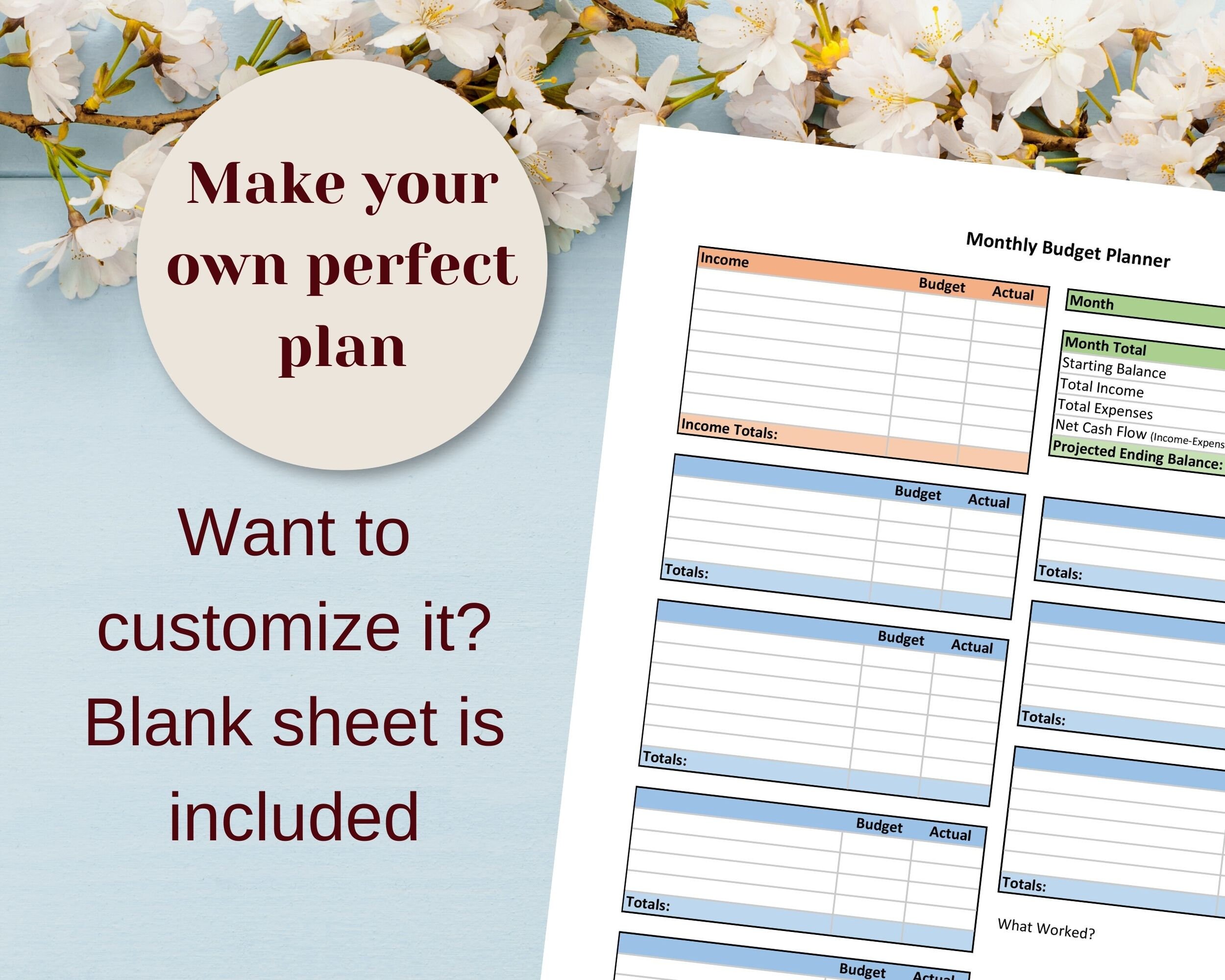 Monthly Budget Planner, Financial Planner, Custom and Printable Digital ...
