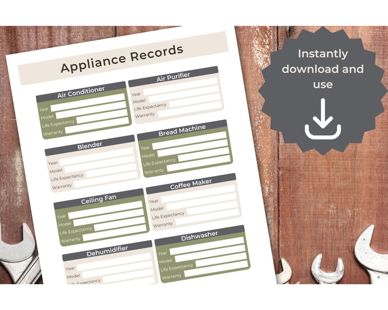 Home Appliance Records to Track Appliance Warranty and Model, Makes ...