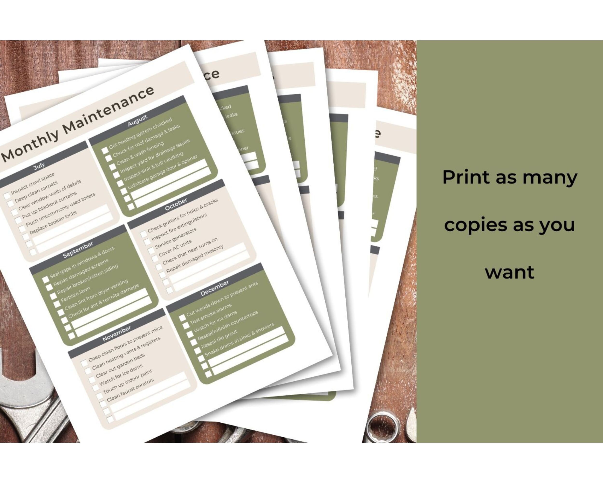 Monthly Maintenance & Seasonal Maintenance Checklist, Home to Do List ...