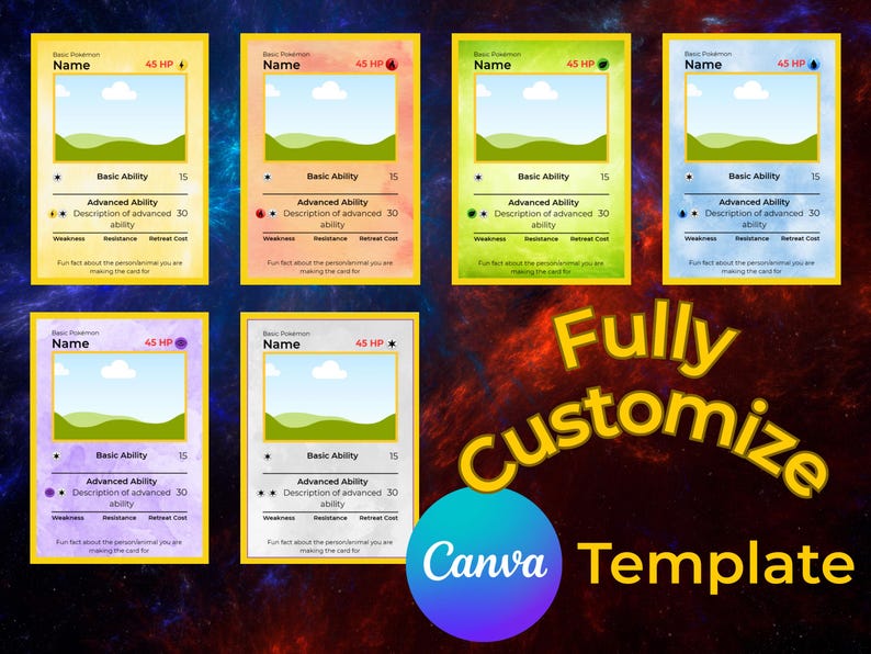 Custom Pokemon Card Template | Canva Design | Printable - Etsy