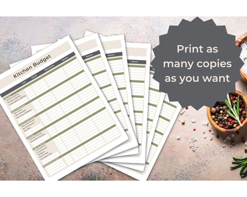 Printable Custom Kitchen Remodel Budget, Excel File Included, Simple to ...