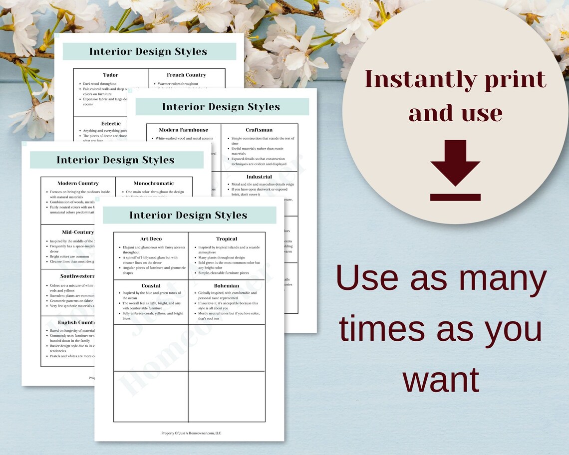 Interior Design Style Sheets Perfect for All Home Improvement - Etsy