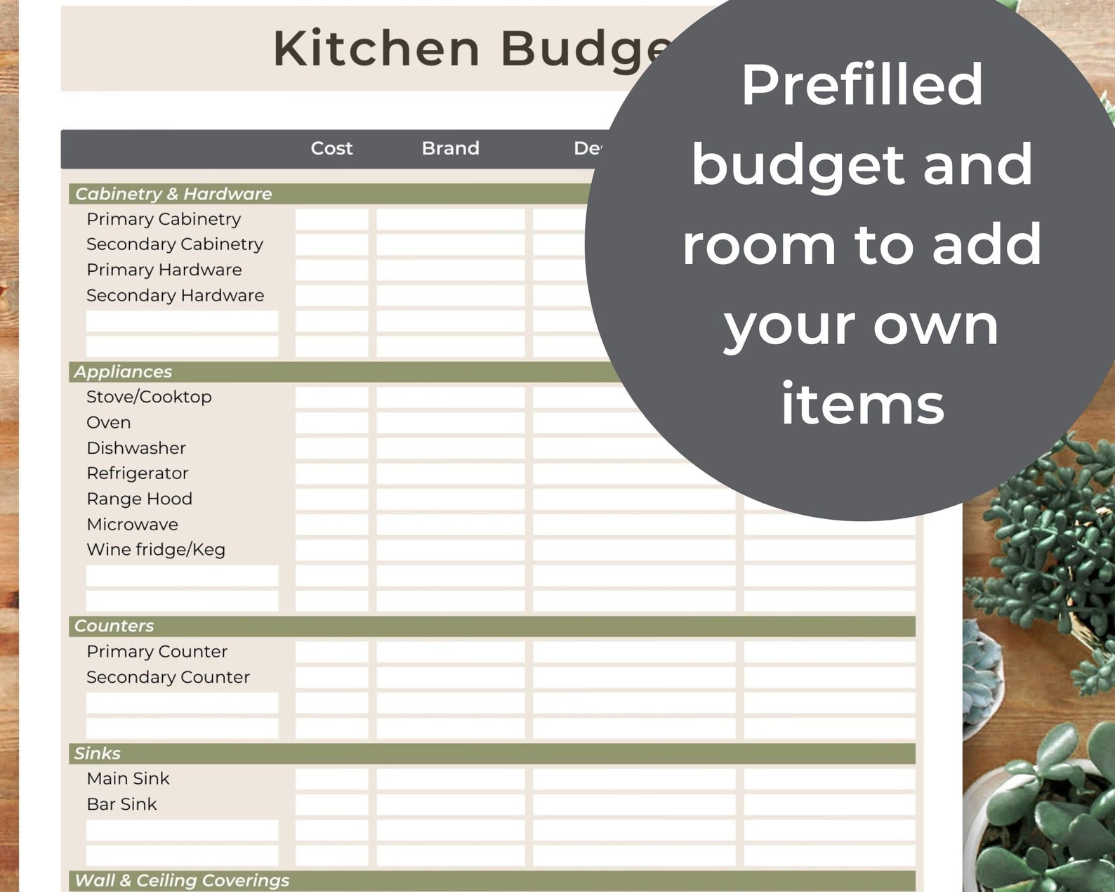 Kitchen Renovation Remodel Planner Printable Project Planner Home ...