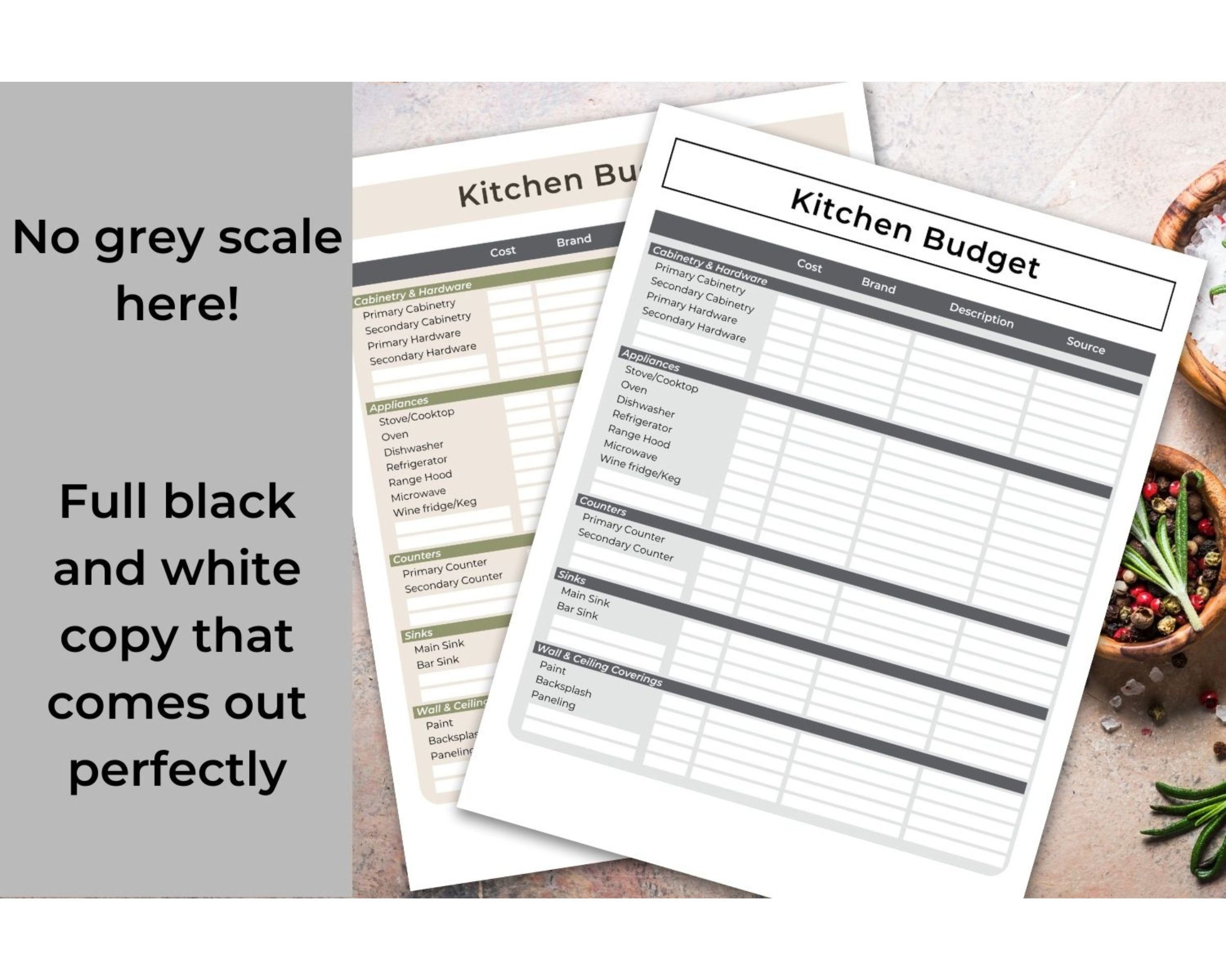 Printable Custom Kitchen Remodel Budget, Excel File Included, Simple to ...