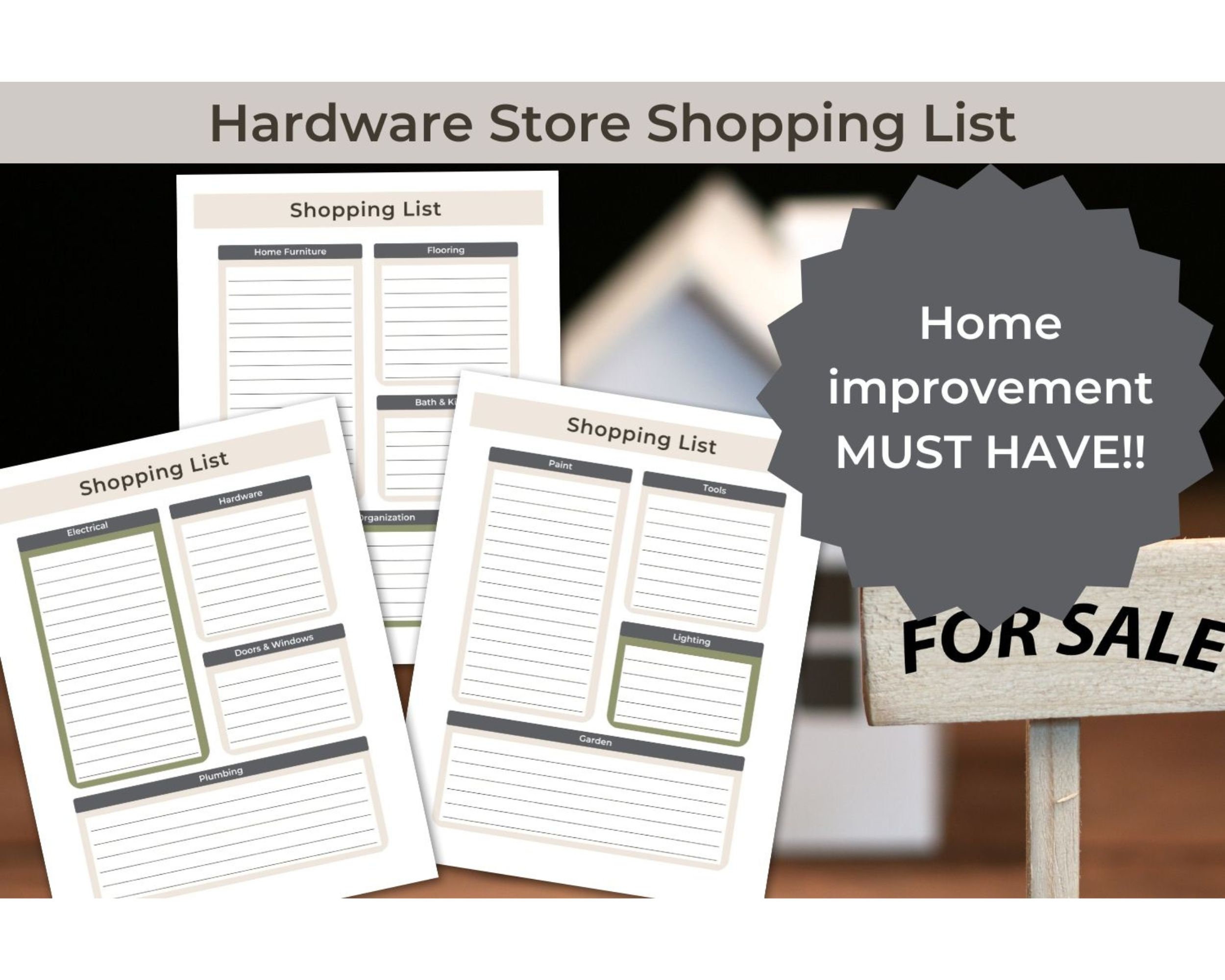 Hardware Store Shopping List, Printable Blank Checklist, Perfect for ...
