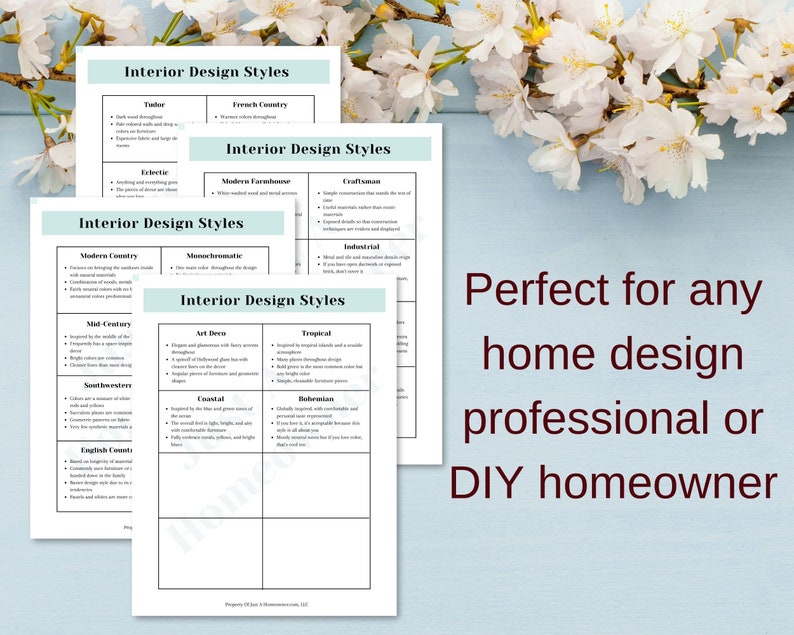 Interior Design Style Sheets Perfect for All Home Improvement - Etsy