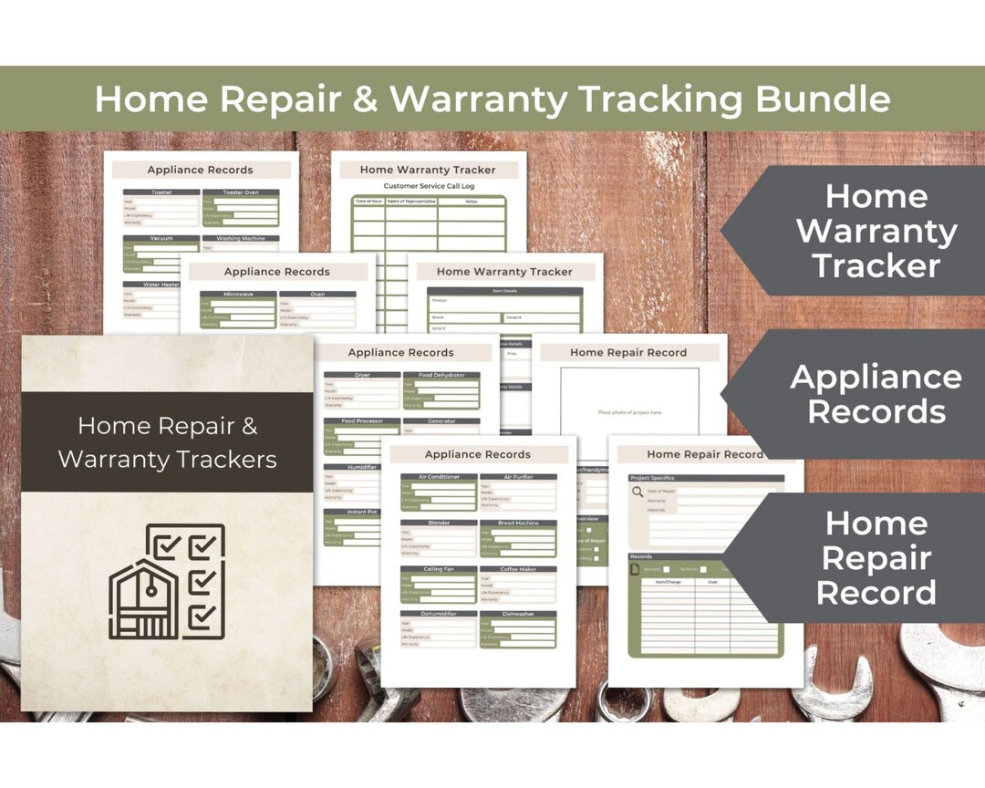 Home Repair and Warranty Printable Tracking Bundle, Appliance Warranty ...