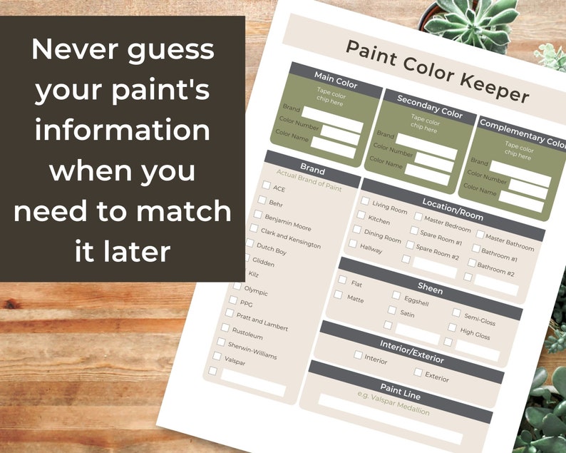 Paint Color Planner Color Keeper for Home Improvement Home - Etsy