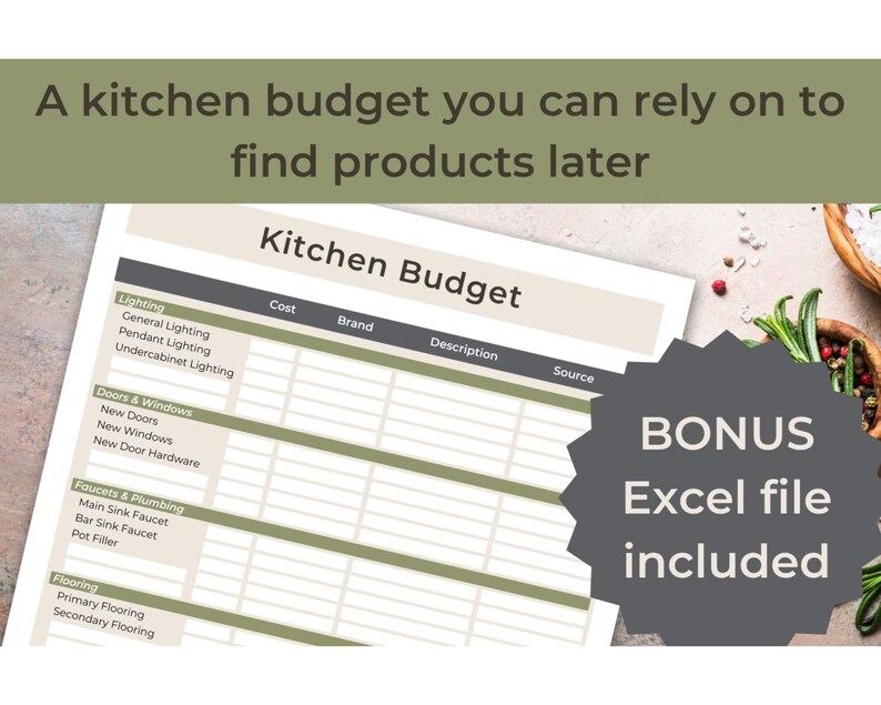 Printable Custom Kitchen Remodel Budget, Excel File Included, Simple to ...