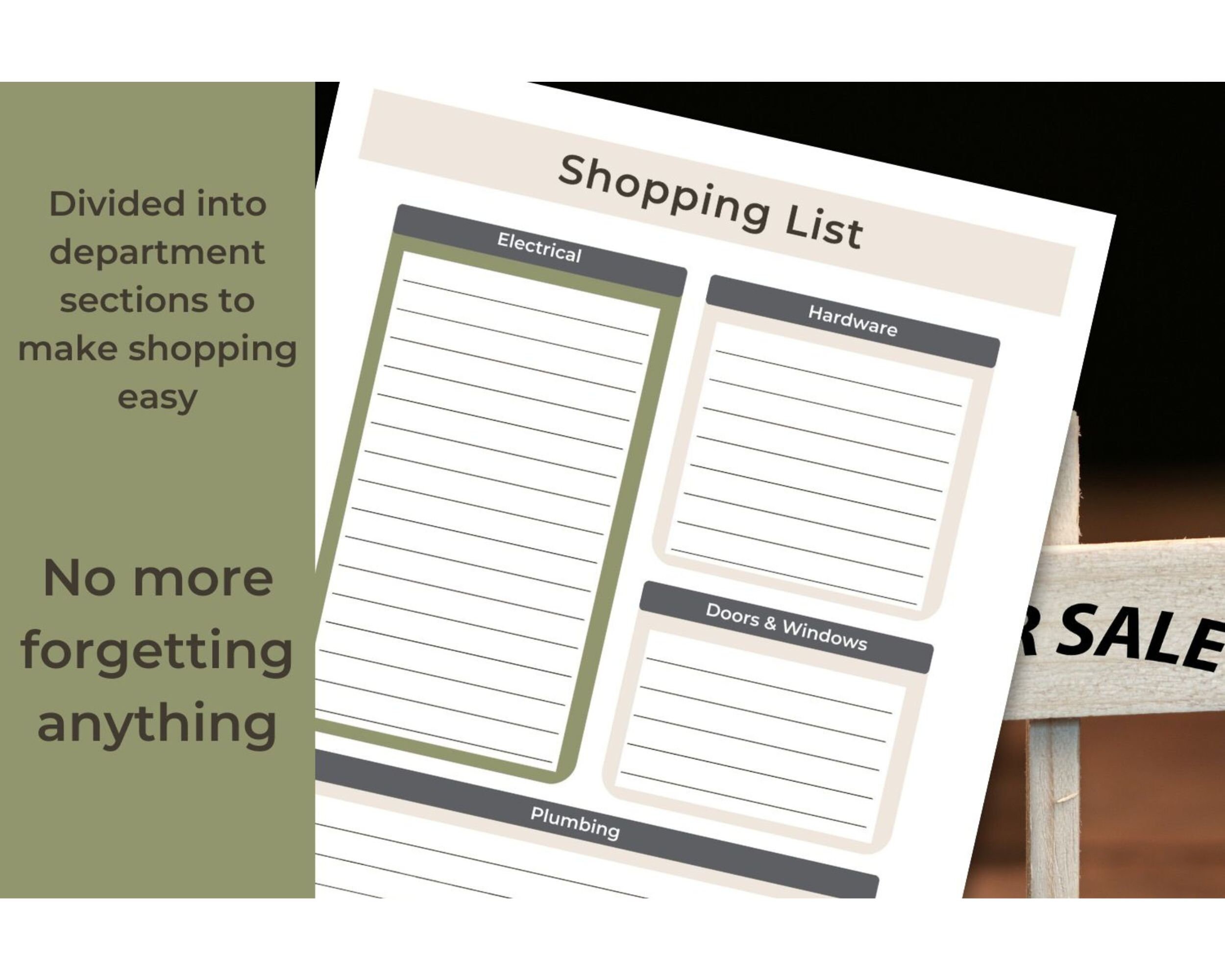 Hardware Store Shopping List, Printable Blank Checklist, Perfect for ...