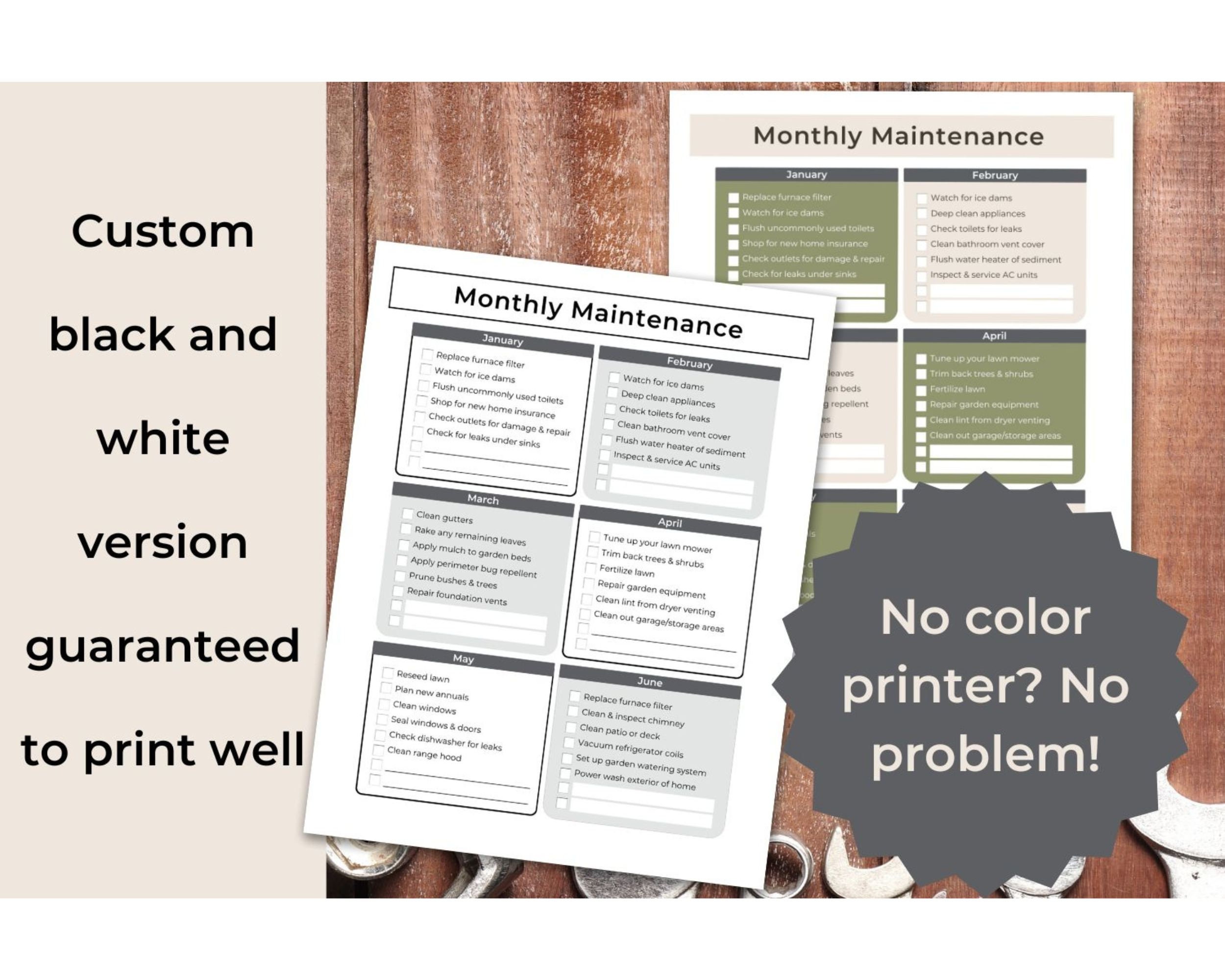 Monthly Home Maintenance Checklist, Perfect for Your Home Binder ...