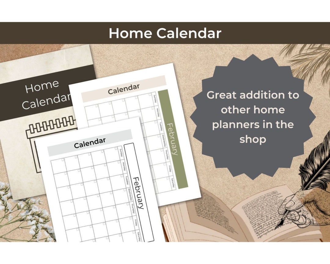 Printable Home Calendar, Blank Home Calendar is Perfect for a Home ...