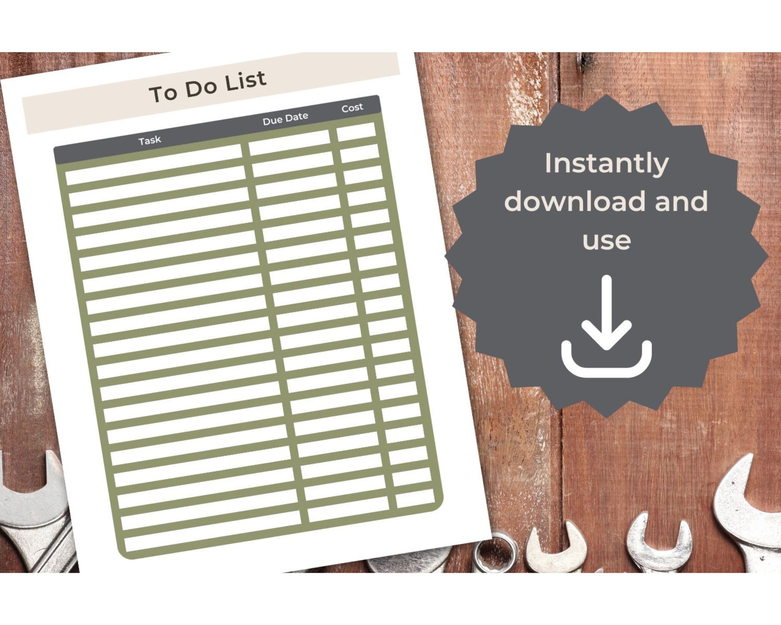 Blank to Do Checklist, Instant Download and Print at Home, Simple to ...