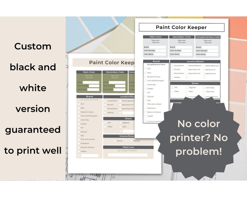 Paint Color Keeper Perfect for Any Bone Binder, Interior Design Planner ...