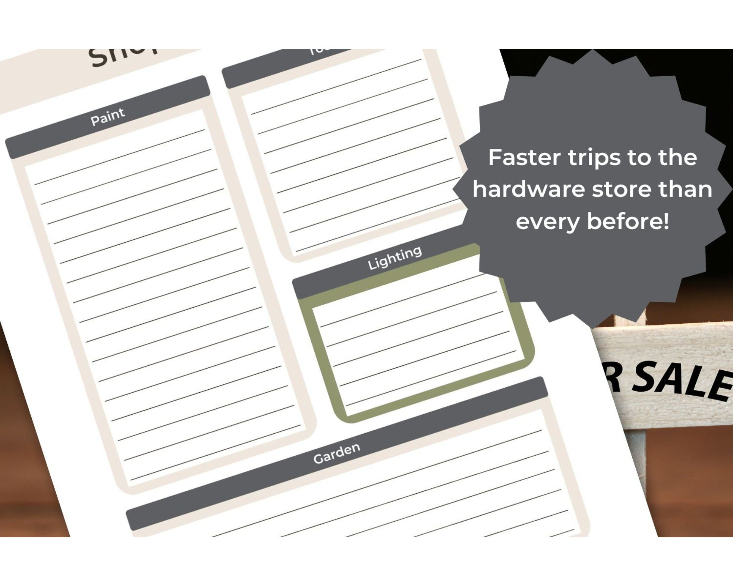 Hardware Store Shopping List, Printable Blank Checklist, Perfect for ...