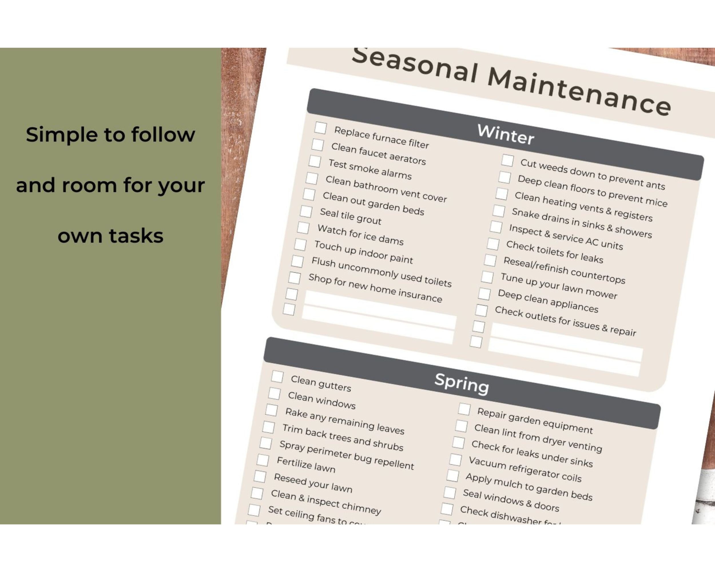Monthly Maintenance & Seasonal Maintenance Checklist, Home to Do List ...