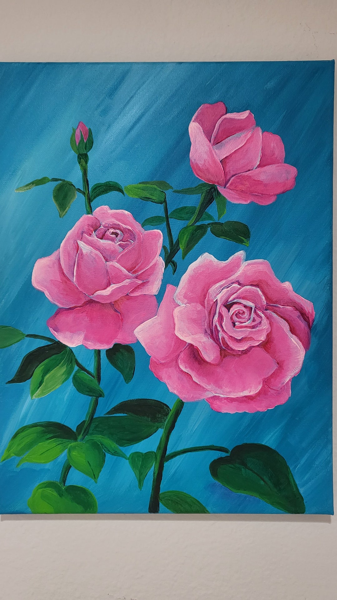 Pink Roses Original Acrylic Hand Painting 16×12" Canvas ~art by J~ - Etsy