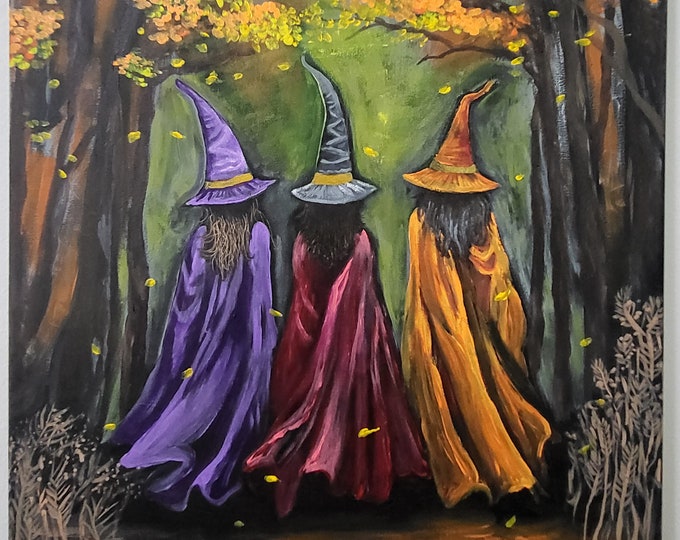 Halloween Three Witches Original Acrylic Hand Painting 18×24 Inches ...