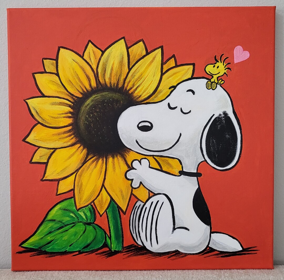 Sunflower&snoopy Original Acrylic Hand Painting 1616 Inches Canvas art ...