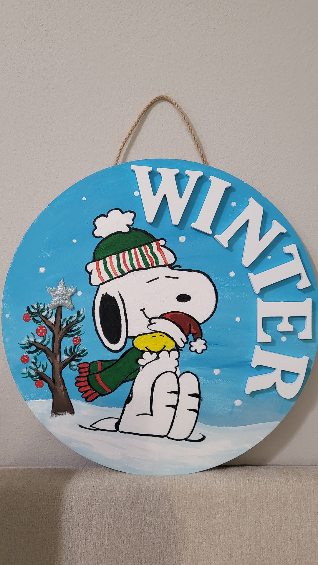 Winter Snoopy Wooden Door Hanger Original Acrylic Hand Painting 17.917. ...