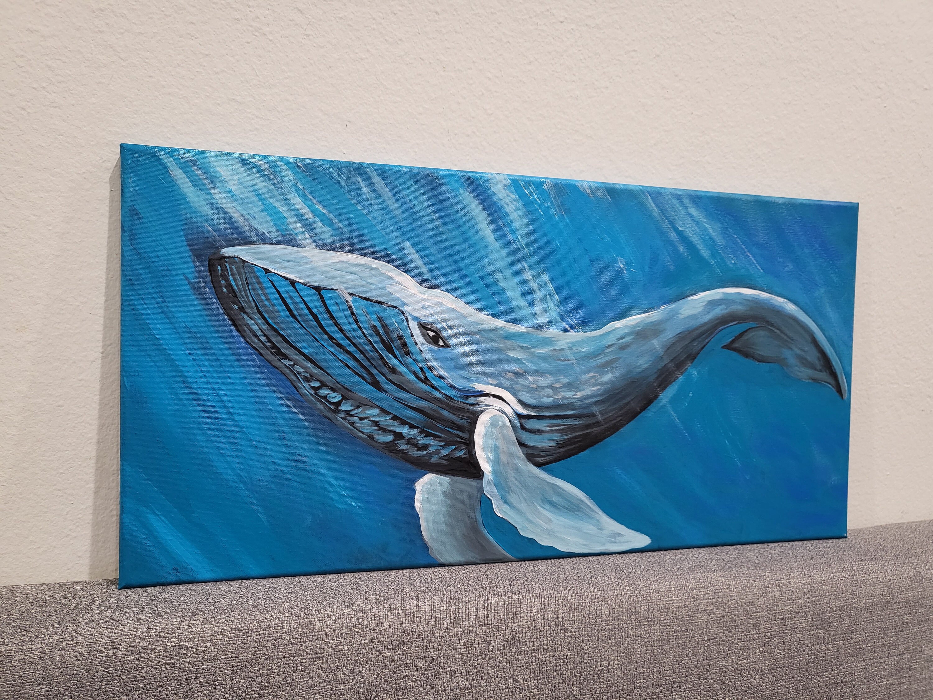 Blue Whale Original Acrylic Hand Painting 12×24" Canvas Art by J - Etsy