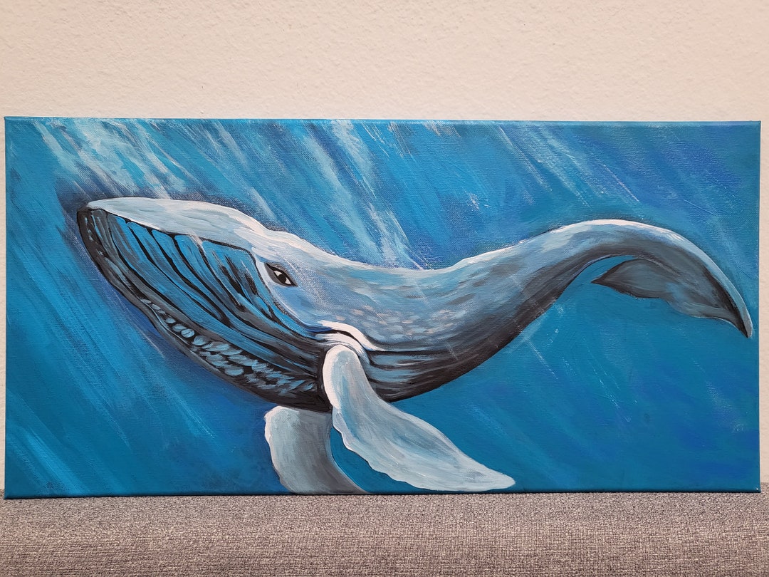 Blue Whale Original Acrylic Hand Painting 12×24" Canvas Art by J - Etsy