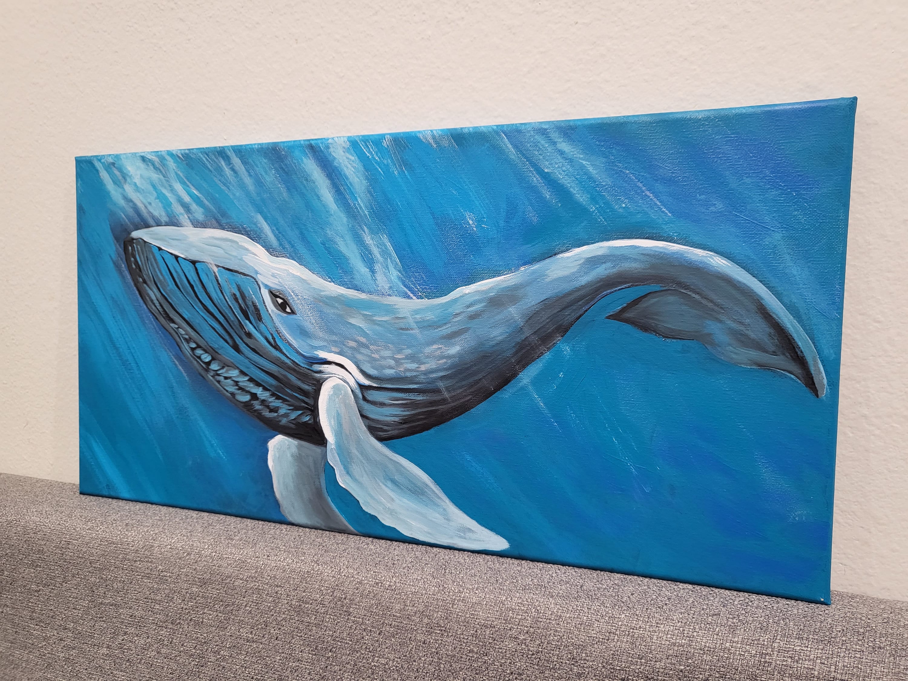 Blue Whale Original Acrylic Hand Painting 12×24" Canvas Art by J - Etsy