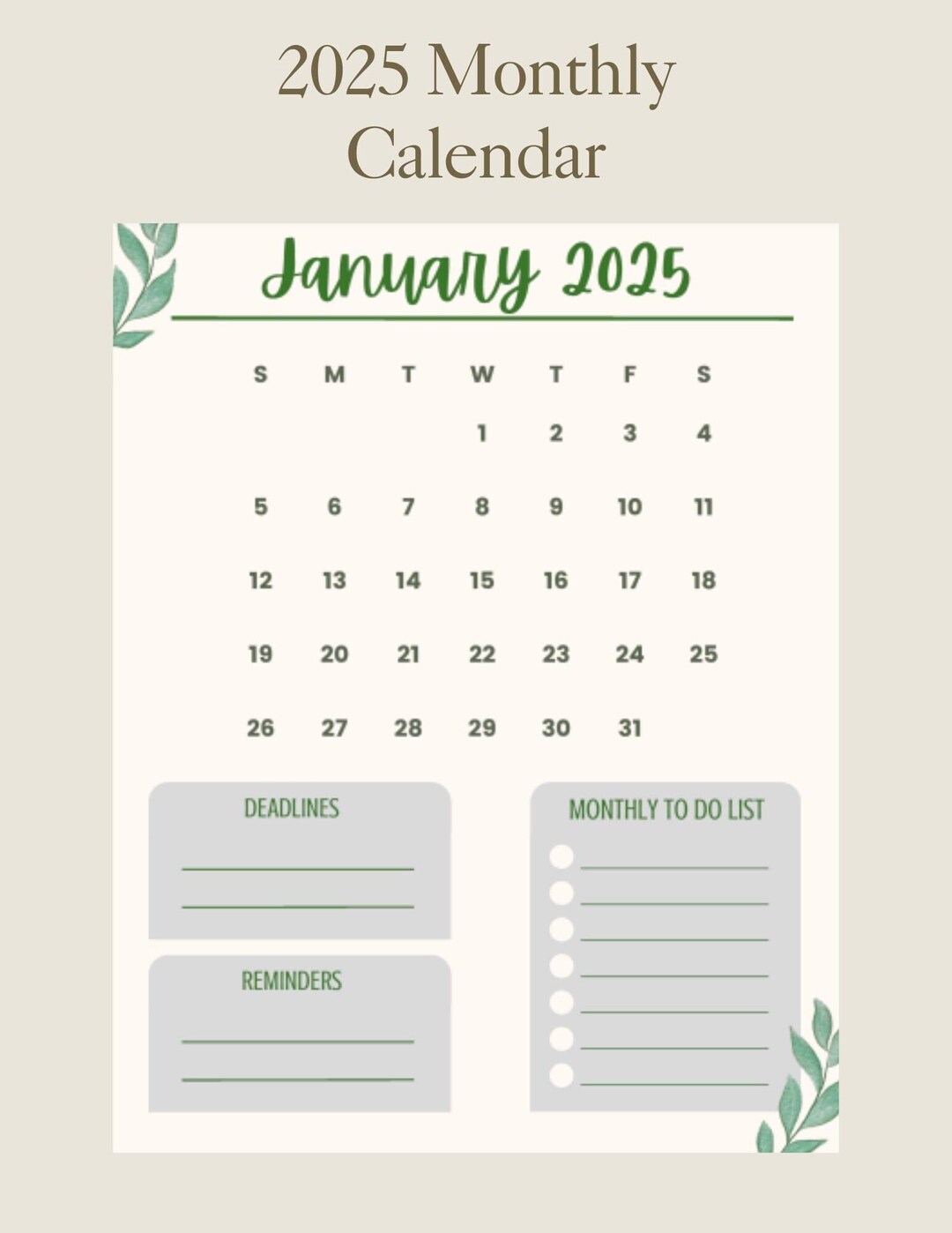 2025 Portrait Monthly Calendar | 8.5x11 | Jan - Dec | PDF Printable ...