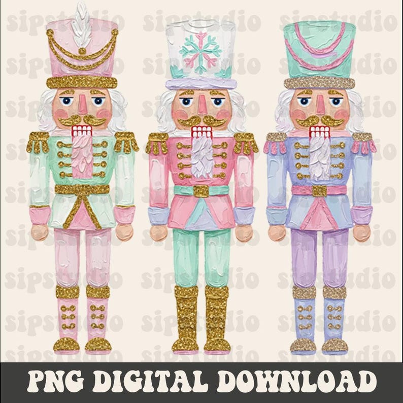 Hand-painted Nutcrackers PNG, Pastel Digital Download, Pink Christmas ...
