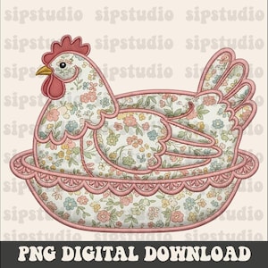 Hen on a Nest Spring Pink Faux Embroidery Png Design | Grandma Core ...