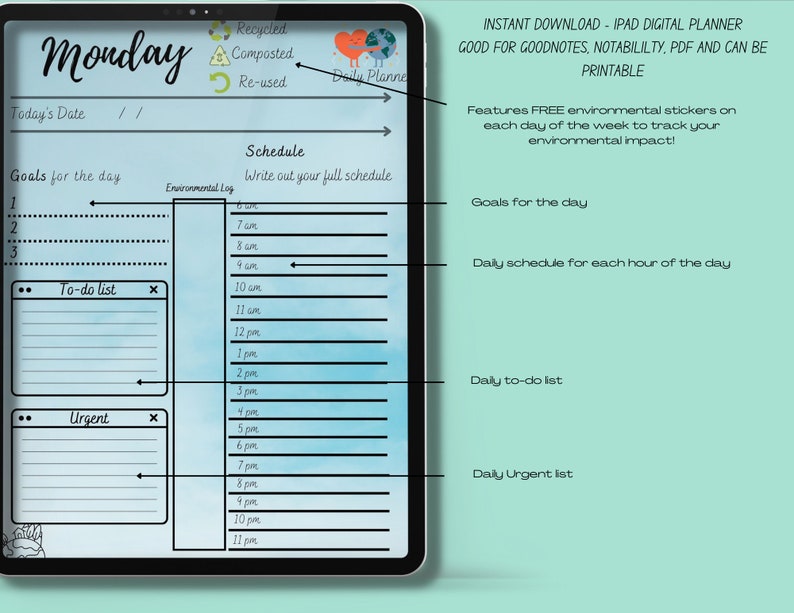Undated Daily Schedule Planner PDF Download -for Notability/ipad ...