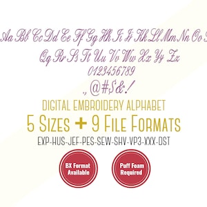 English Script 3D Puff Cursive Script Embroidery Font; 5 Sizes, BX Font ...