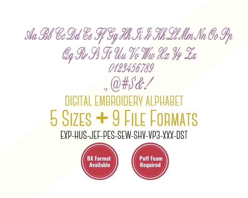 English Script 3D Puff Cursive Script Embroidery Font; 5 Sizes, BX Font ...