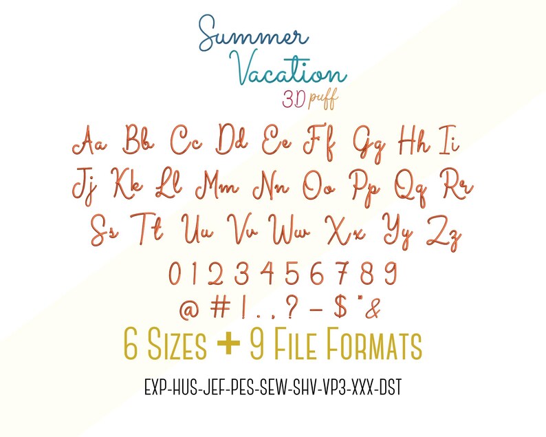 3D Puff Fonts Bundle, Cursive Script Fonts Bundle Embroidery Font; 6 ...