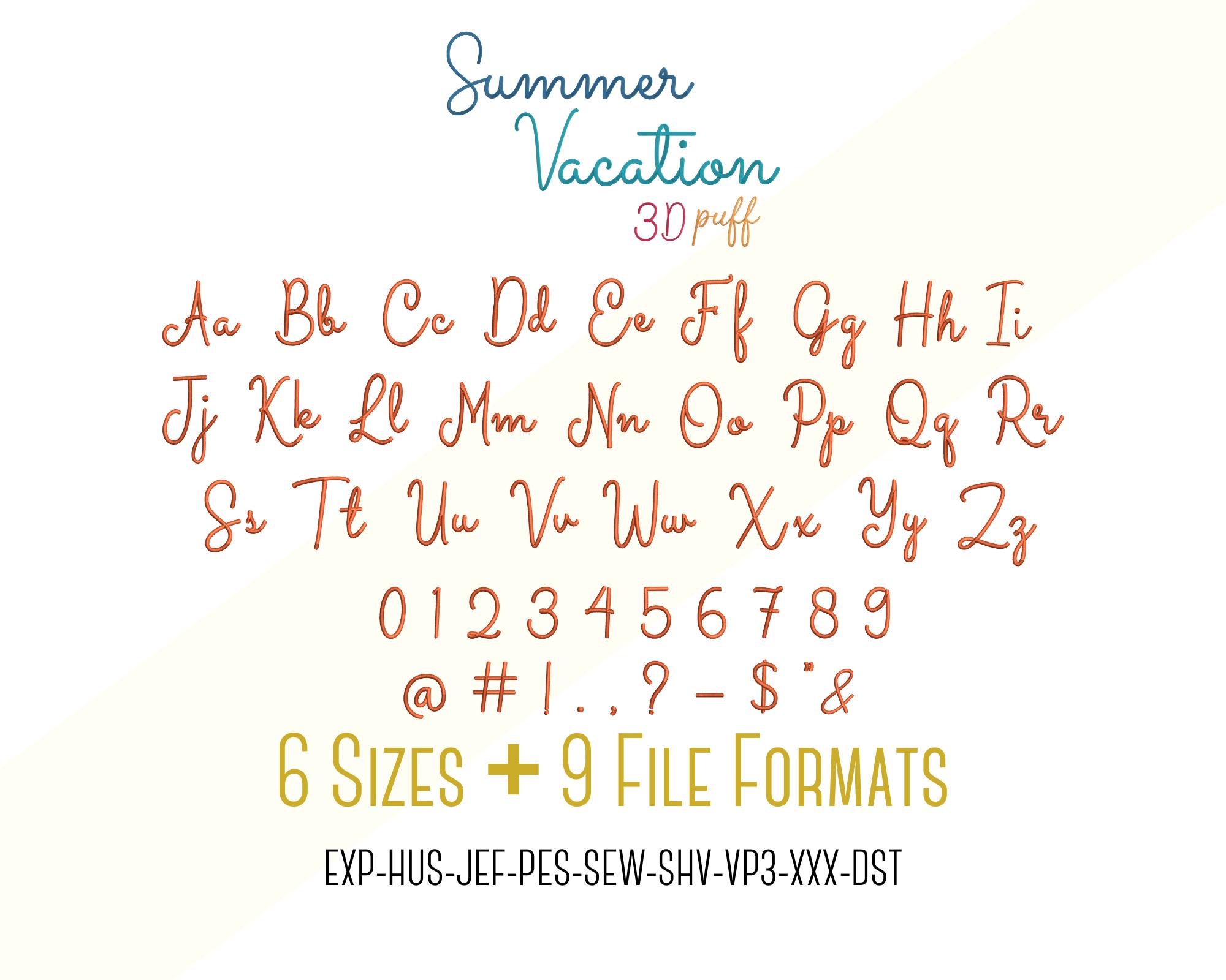 3D Puff Fonts Bundle, Cursive Script Fonts Bundle Embroidery Font; 6 ...