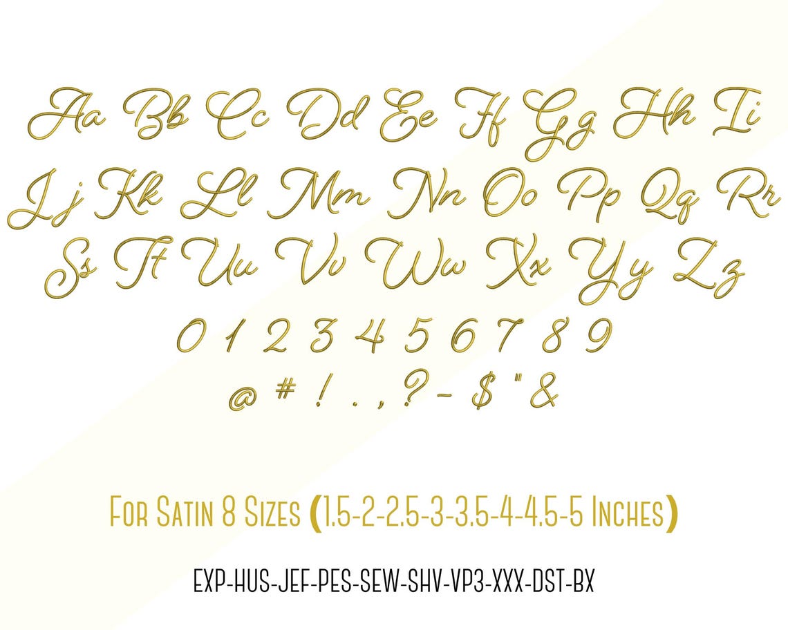 Satin Embroidery Font – Cursive Script + BX Ready + 6 Sizes + Multi ...