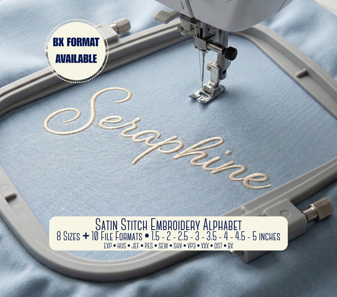 Satin Embroidery Font – Cursive Script + BX Ready + 6 Sizes + Multi ...