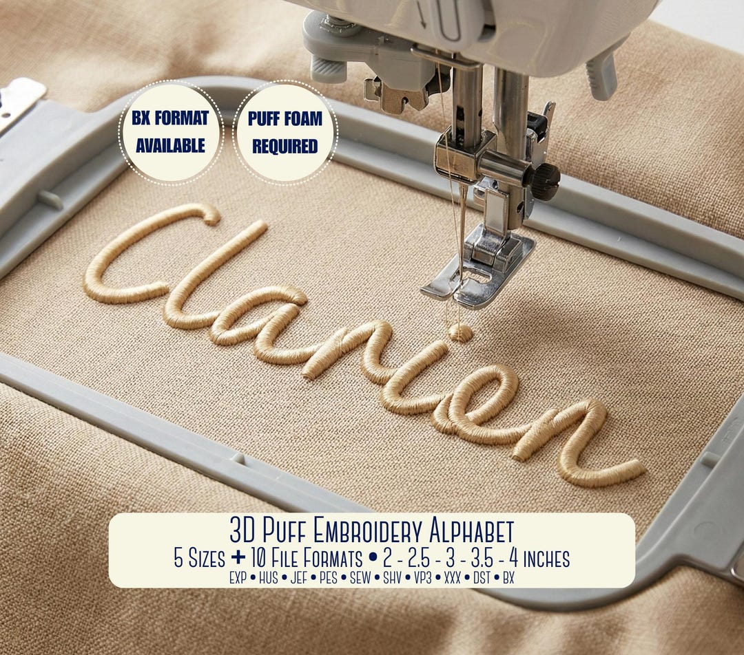 3D Cursive Puff Embroidery Font | BX Embroidery Alphabet | Script 3D ...