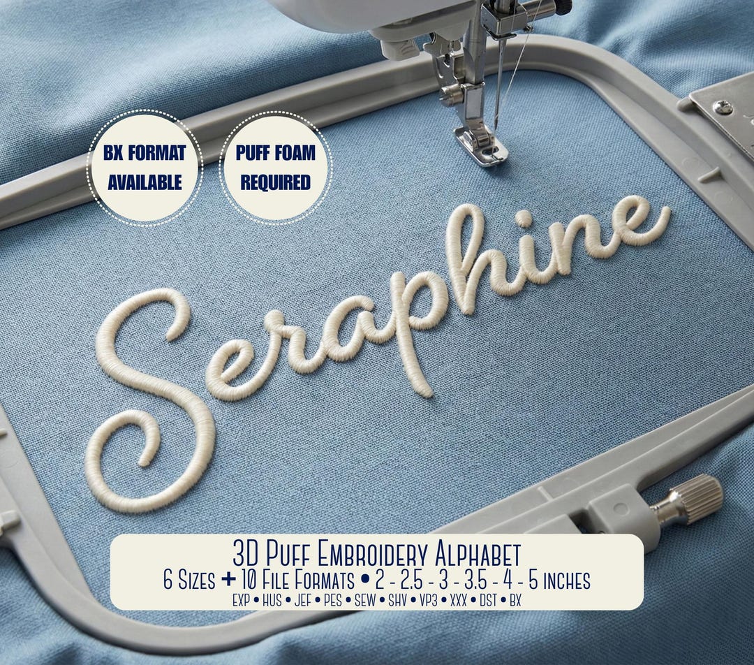 3D Puff Embroidery Font – Cursive Script & BX + 6 Sizes + Multi-format ...
