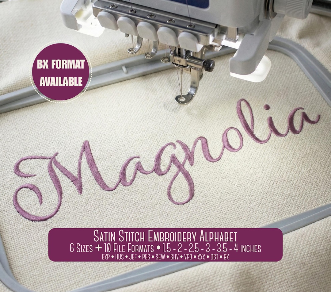 Magnolia Satin Stitch Embroidery Font, Cursive Script Machine ...